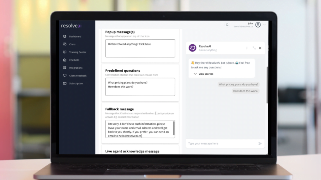 AI Chatbot with your data - ResolveAI - AI Chatbot for your business by ResolveAI